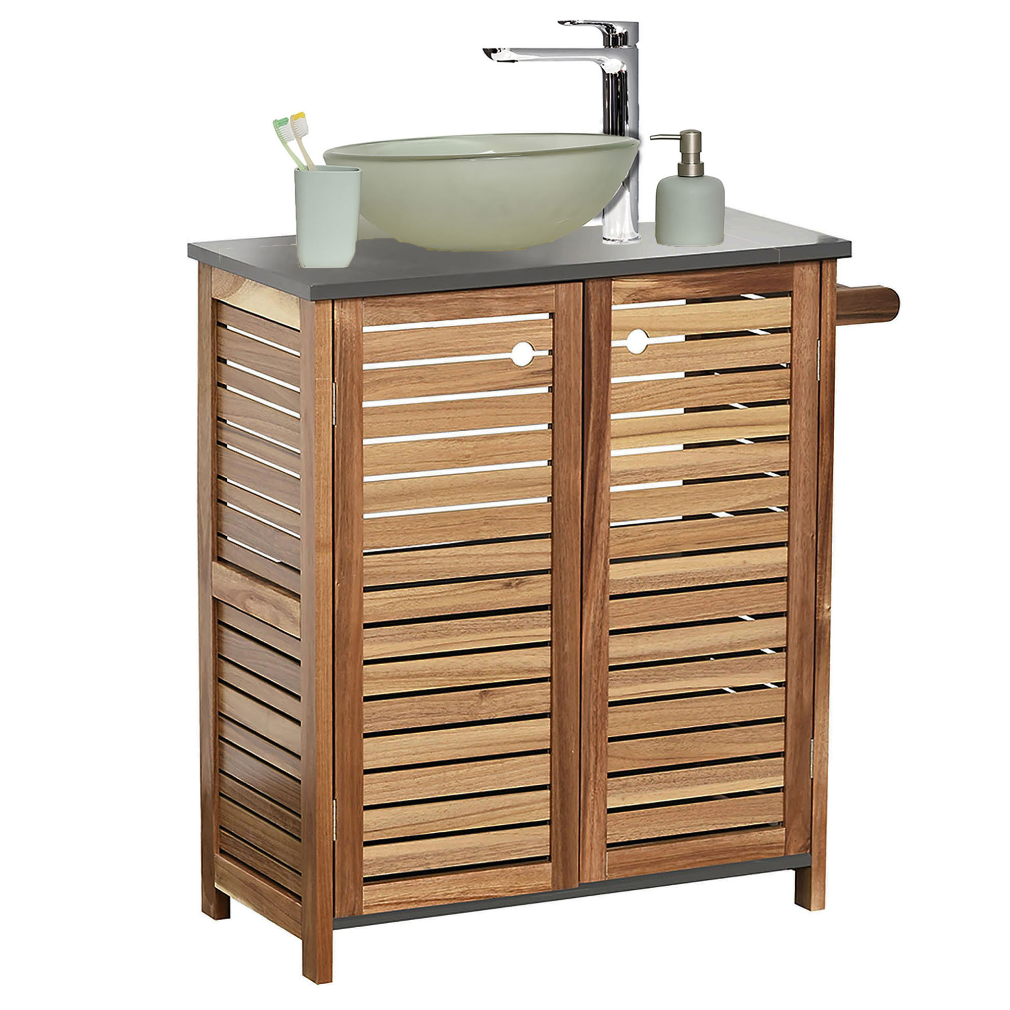 Evideco Non Pedestal Under Sink Storage Vanity Cabinet 2 Doors Elements Acacia Wood Grey Reviews Wayfair